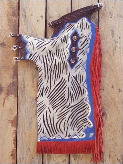 F-CH102 BULL RIDING ZEBRA HAIR ON LEATHER PRO RODEO CHAPS