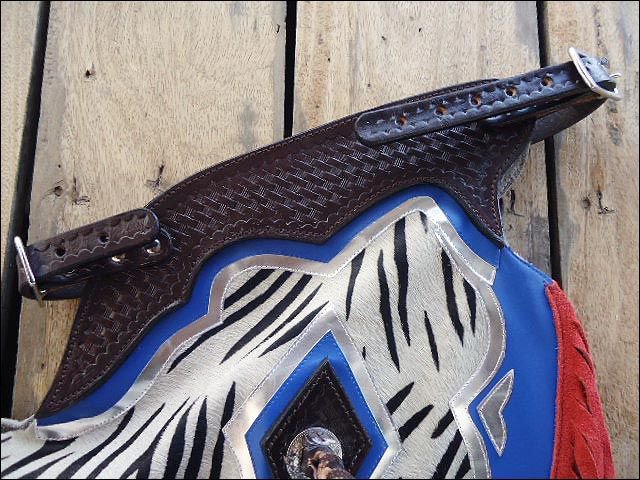 F-CH102 BULL RIDING ZEBRA HAIR ON LEATHER PRO RODEO CHAPS