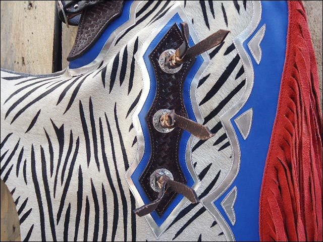 F-CH102 BULL RIDING ZEBRA HAIR ON LEATHER PRO RODEO CHAPS