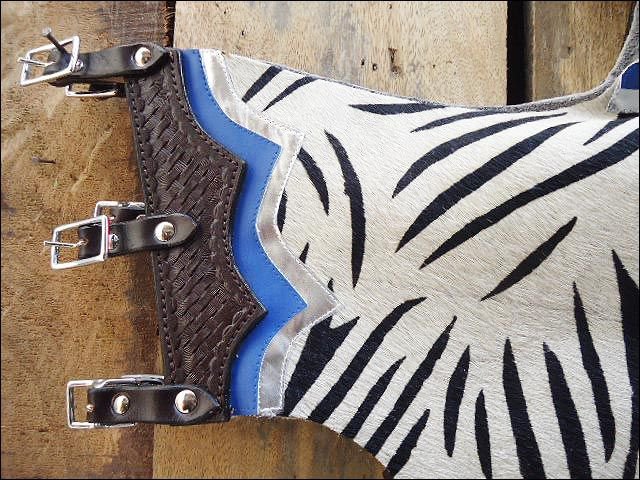 F-CH102 BULL RIDING ZEBRA HAIR ON LEATHER PRO RODEO CHAPS
