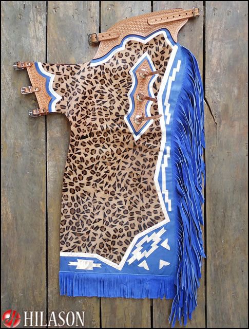 816-F BULL RIDING LEOPARD HAIR ON LEATHER RODEO CHAPS