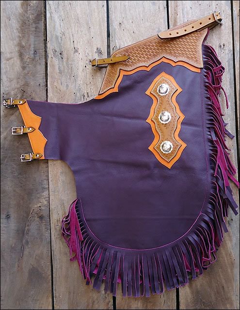 CHT808F- HILASON PRO RODEO BRONC BULL-RIDING SHOW SMOOTH LEATHER CHINKS ...