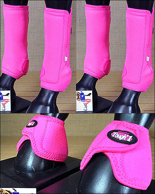 MEDIUM TOUGH 1 REAR FRONT LEG VENTED HORSE SPLINT SPORTS BELL BOOTS PINK