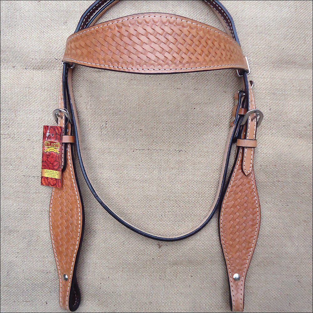HILASON WESTERN LEATHER BRIDLE HEADSTALL TAN BASKET WEAVE HAND TOOL