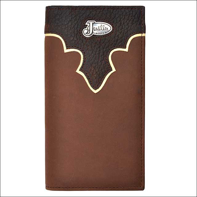 JUSTIN BROWN DISTRESSED LEATHER WESTERN MENS RODEO WALLET W/ SILVER CONCHO