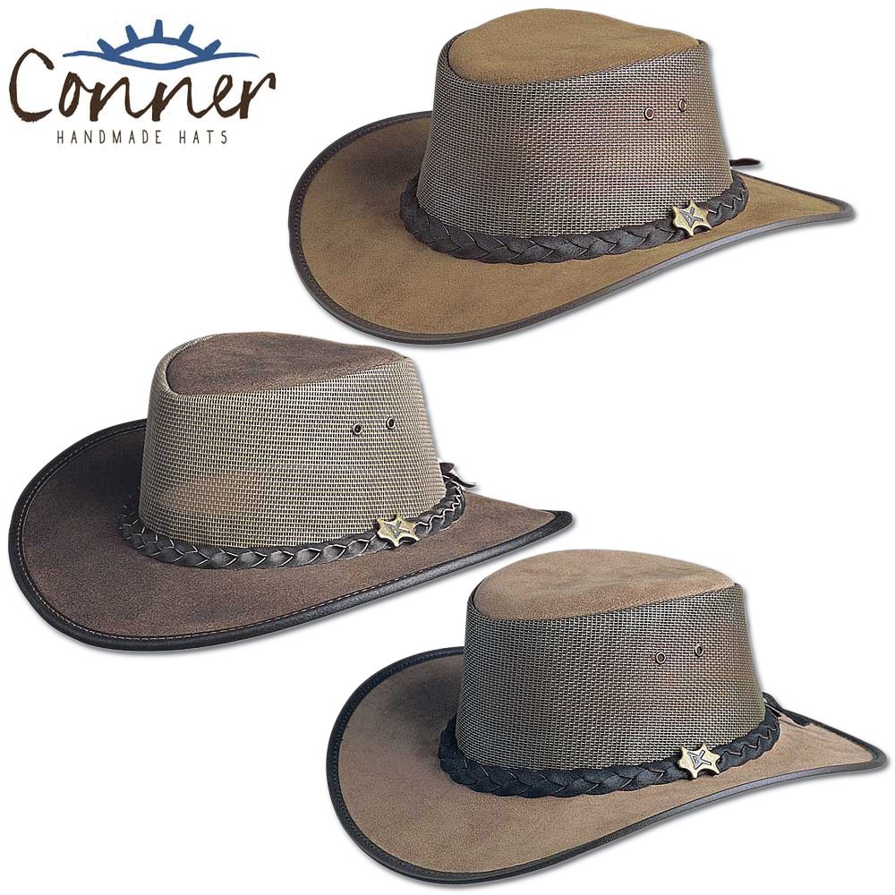 CONNER HANDMADE BC HATS COOL AS A BREEZE AUSTRALIAN LEATHER MESH CROWN HAT