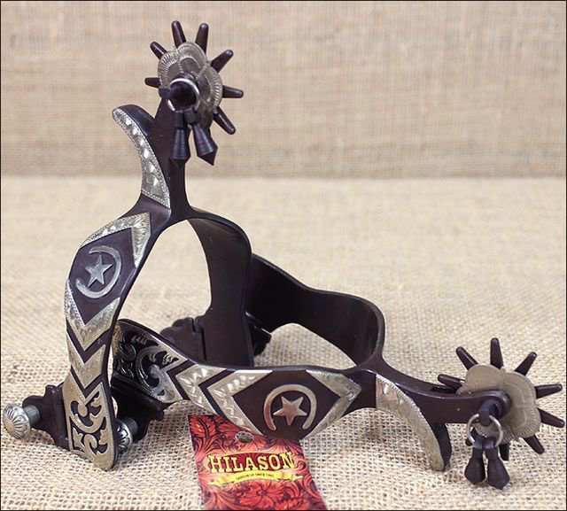 HILASON ANTIQUE BROWN MEN SPURS STAR AND HORSESHOE MOTIF