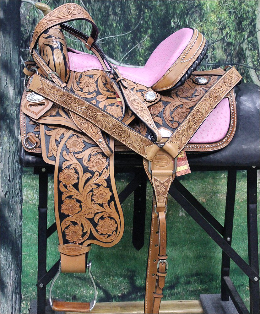 HILASON WESTERN LEATHER BARREL RACING TRAIL SADDLE W/ HEADSTALL BREAST ...
