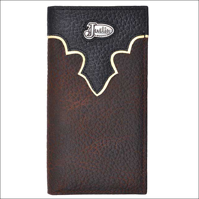 JUSTIN BROWN LEATHER WESTERN MENS BULL RODEO WALLET W/ BLACK BULLHIDE ...