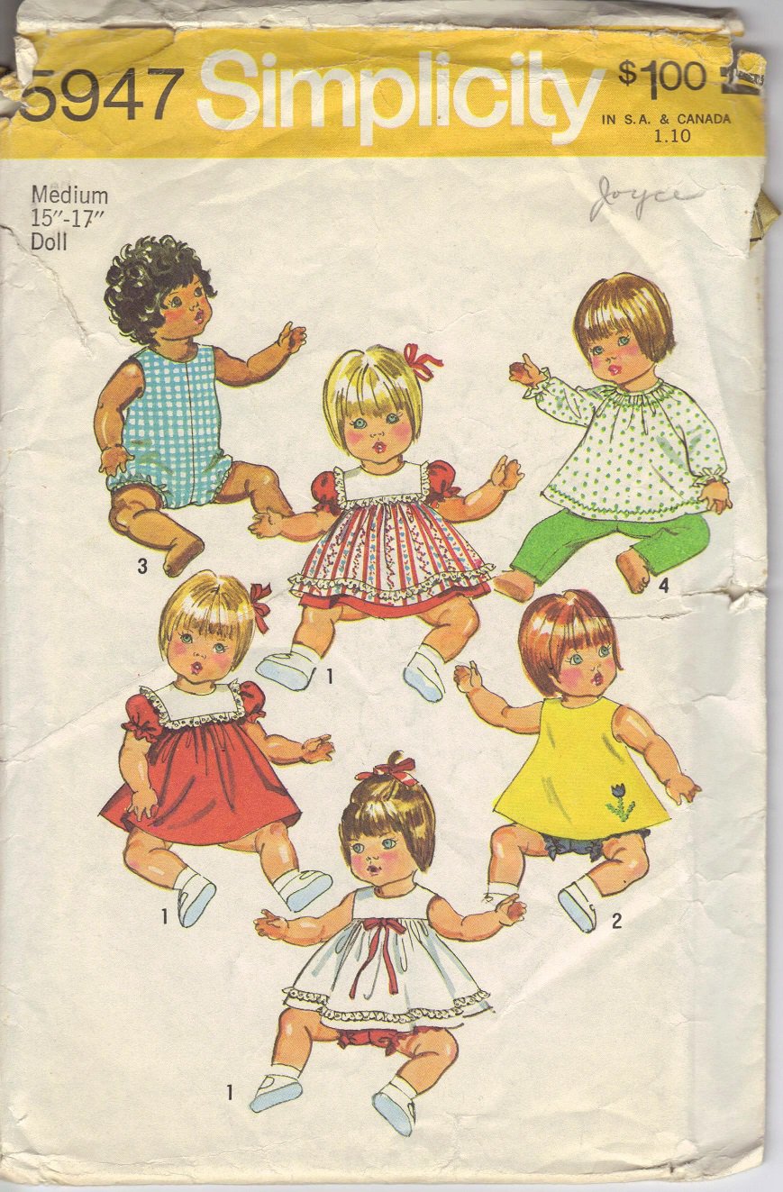 Wardrobe for Vinyl Body Baby Dolls Simplicity #5947 Sewing Pattern