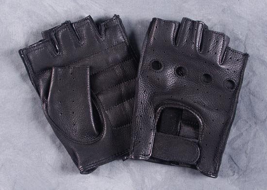 FINGERLESS BLACK DEERSKIN LEATHER MOTORCYCLE GLOVES