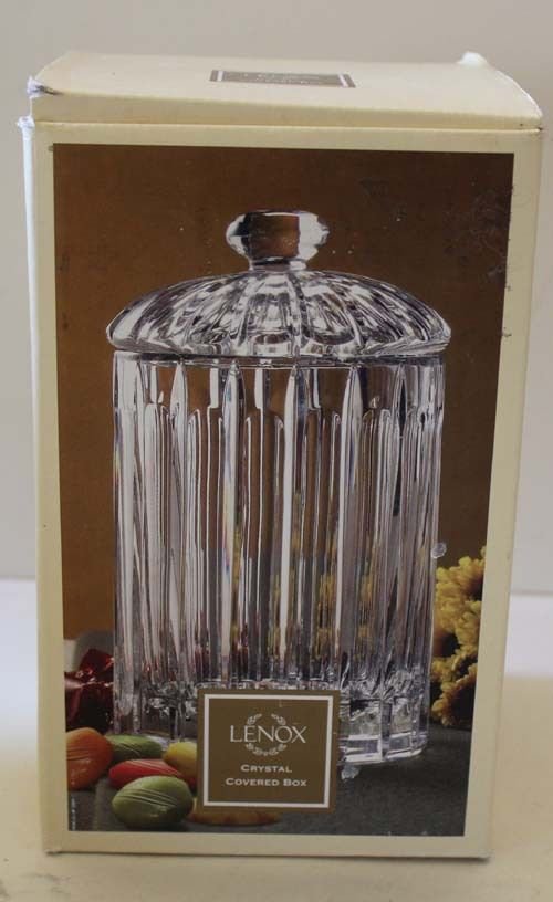 Lenox Covered Box Jar & Lid Lead Crystal Clear Channeled Celery Biscuit New