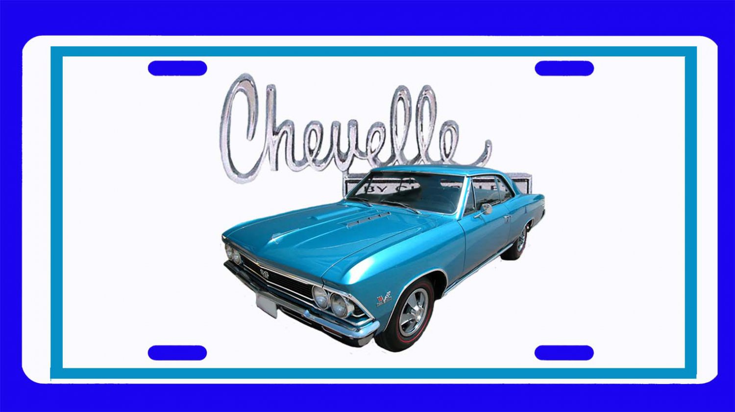 NEW 1966 Blue Chevy Chevelle w/ Chevelle Logo License Plate FREE SHIPPING!