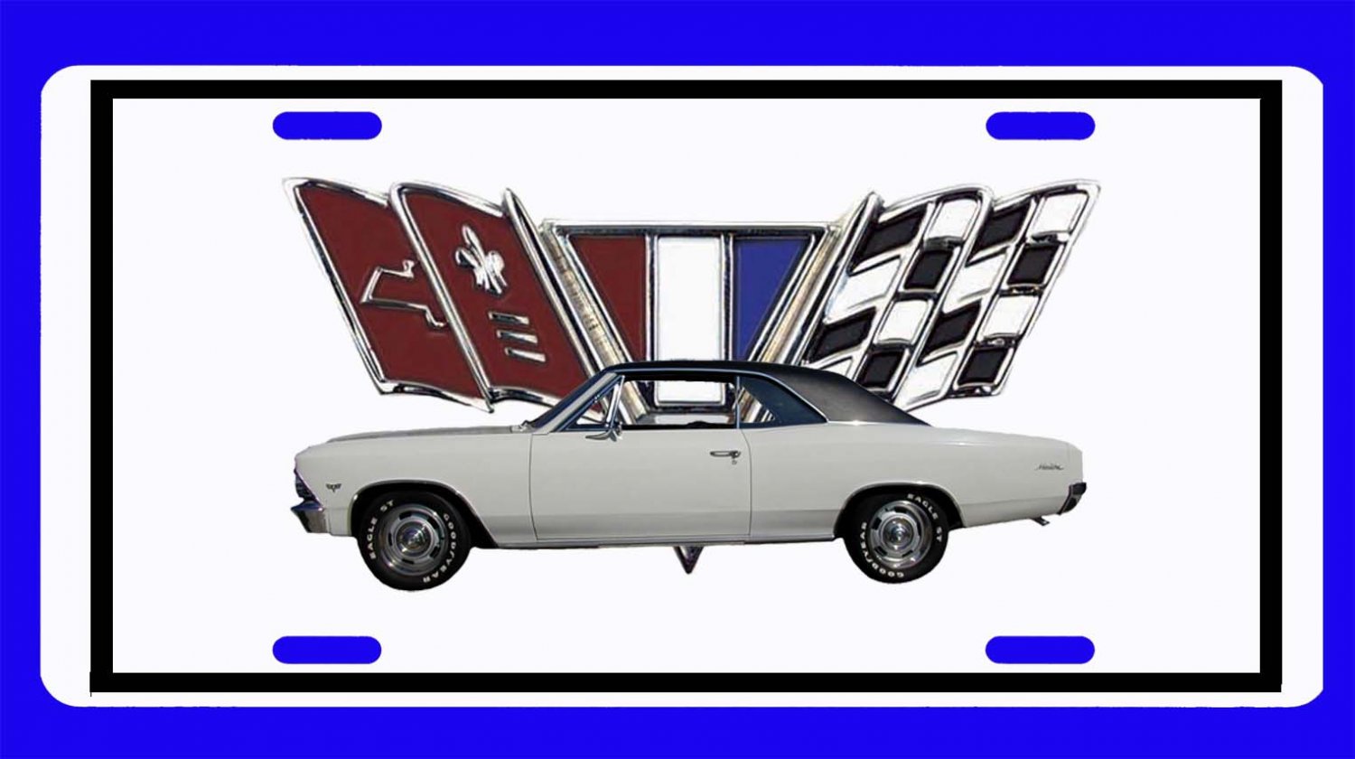 NEW 1966 White Chevy Chevelle w/ Flag Logo License Plate FREE SHIPPING!