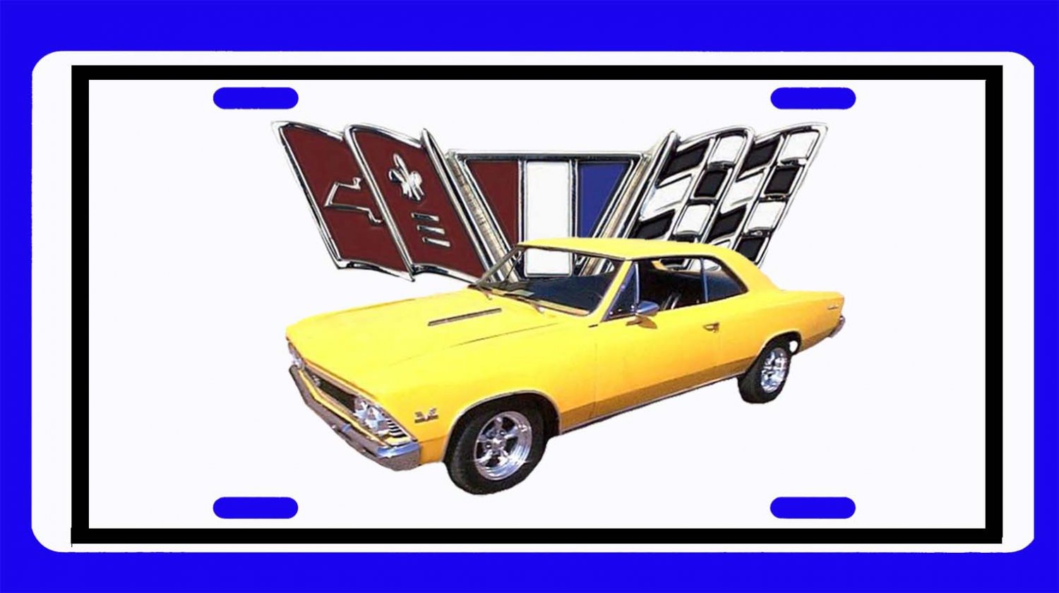 NEW 1966 Yellow Chevy Chevelle w/ Flag Logo License Plate FREE SHIPPING!