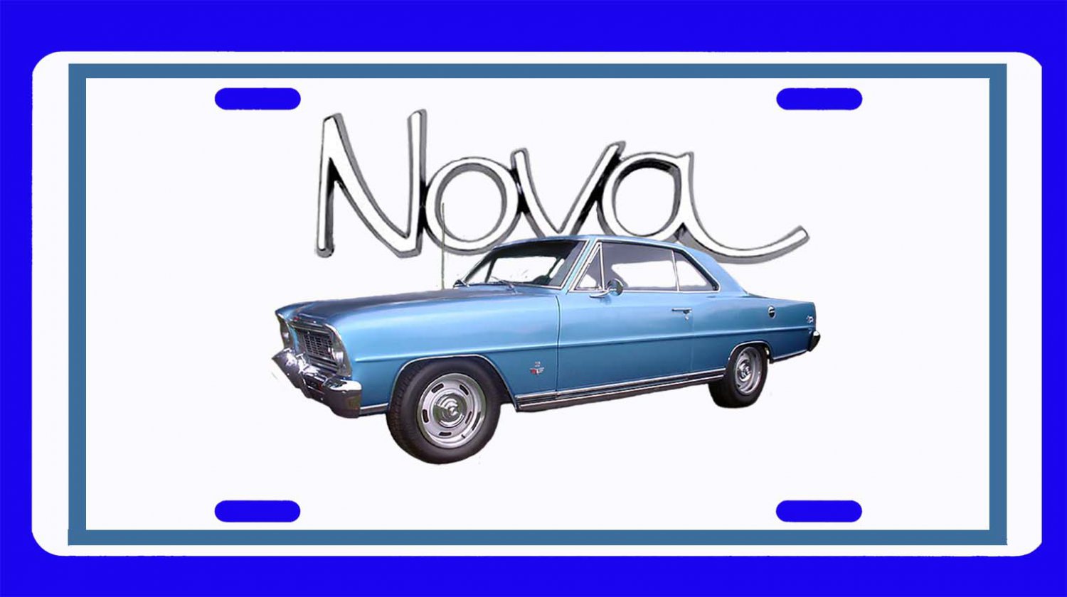 NEW 1966 Blue Chevy Nova w/ Nova Logo License Plate FREE SHIPPING!