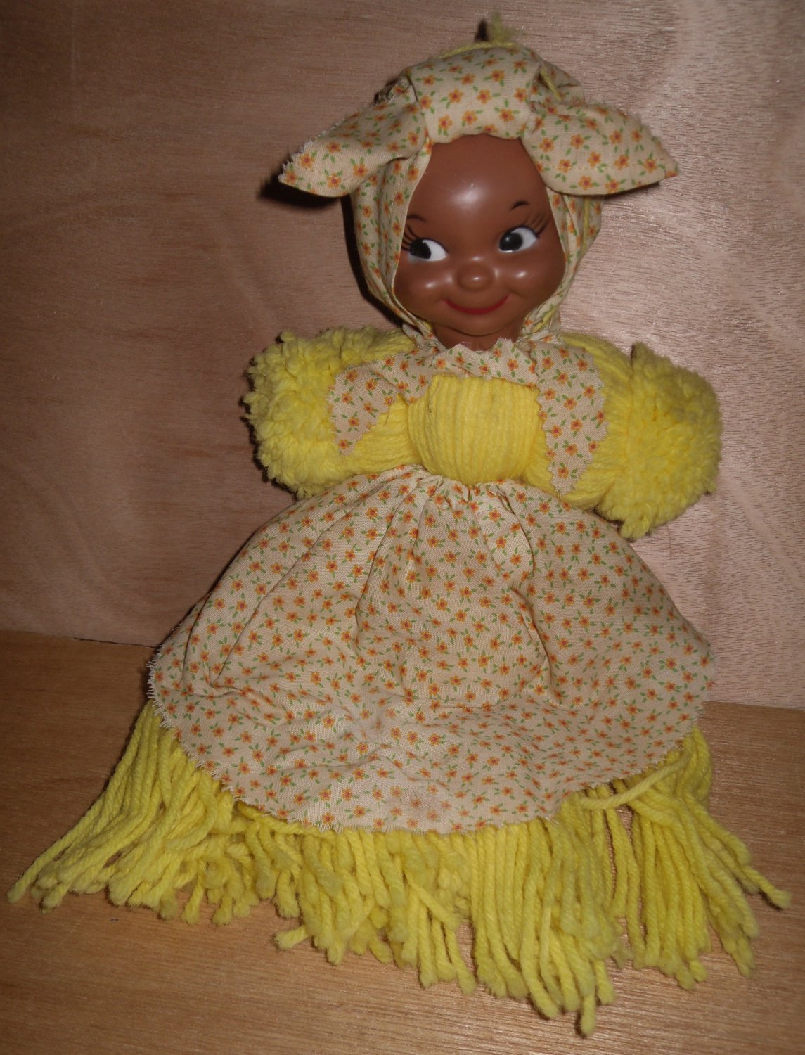 Mammy Doll Handmade Yarn Plastic head Black African American