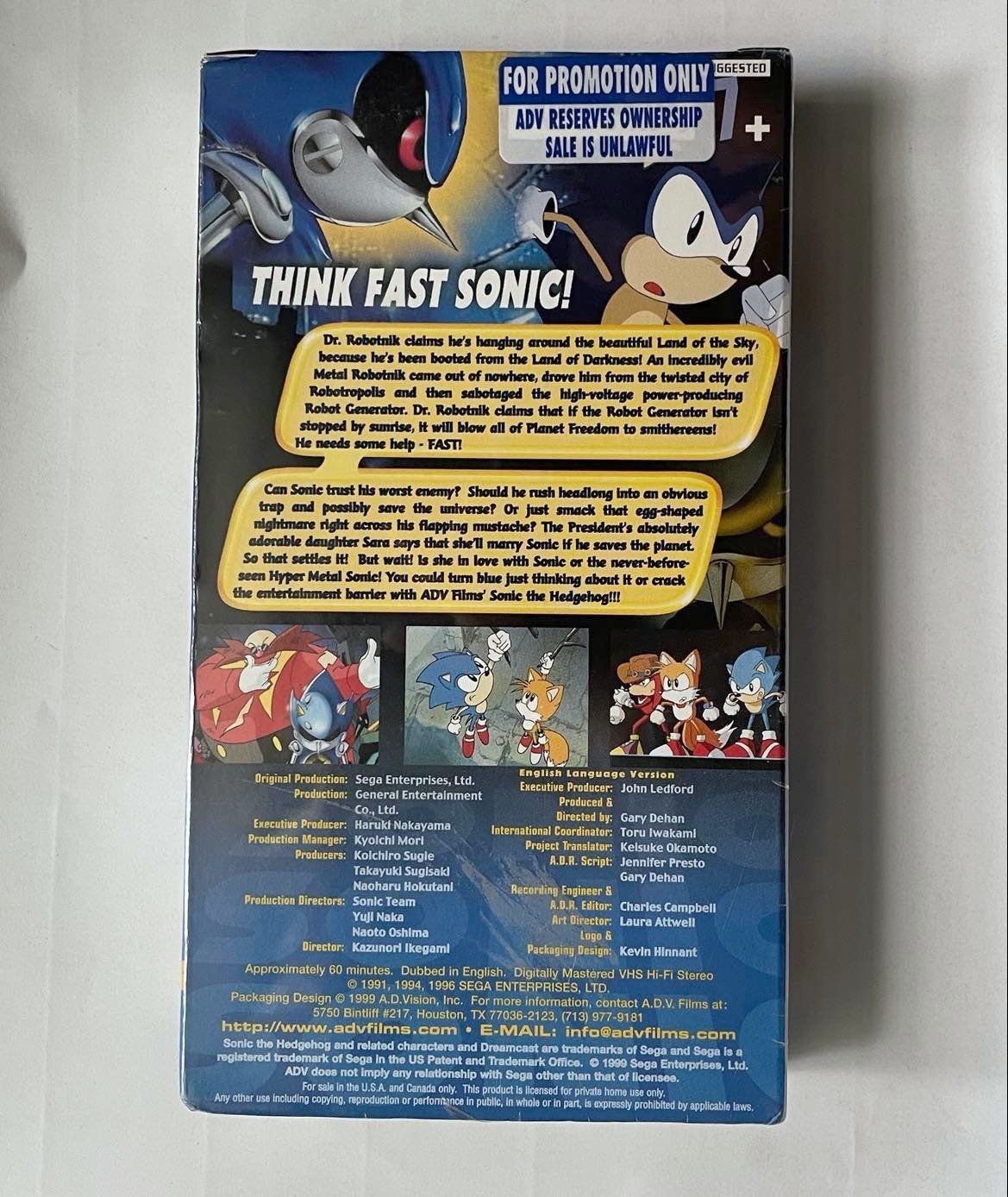 Sonic the Hedgehog The Movie, VHS, Sega 1999 Sealed Promo