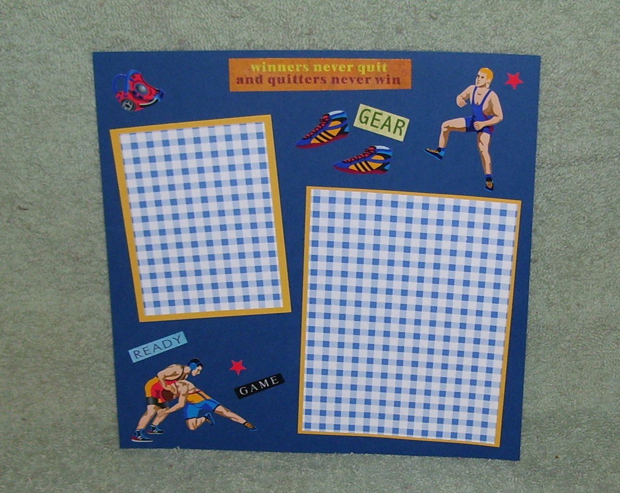 "Wrestlers 1"-Premade Scrapbook Page -8x8 Layout
