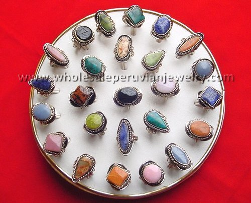 12 SEMI-PRECIOUS STONE RINGS HANDMADE PERUVIAN JEWELRY WHOLESALE ART