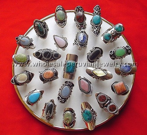 12 SEMI-PRECIOUS STONE RINGS HANDMADE PERUVIAN JEWELRY WHOLESALE ART