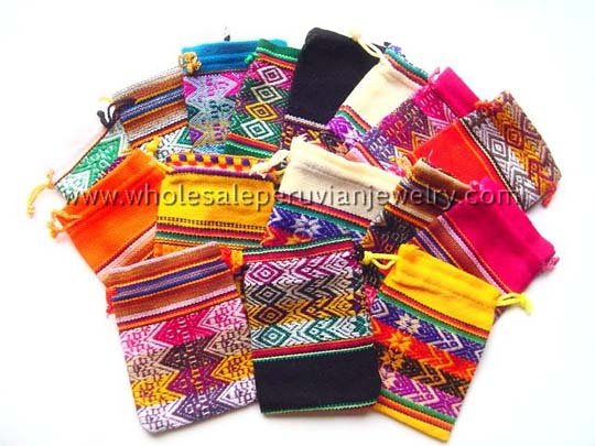 20 COLORFUL HANDMADE MANTA CLOTH INCA JEWELRY BAGS FROM PERU
