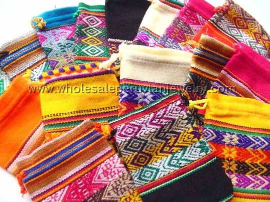 20 COLORFUL HANDMADE MANTA CLOTH INCA JEWELRY BAGS FROM PERU