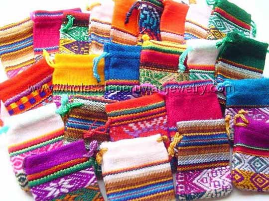 20 COLORFUL HANDMADE MANTA CLOTH INCA JEWELRY BAGS FROM PERU
