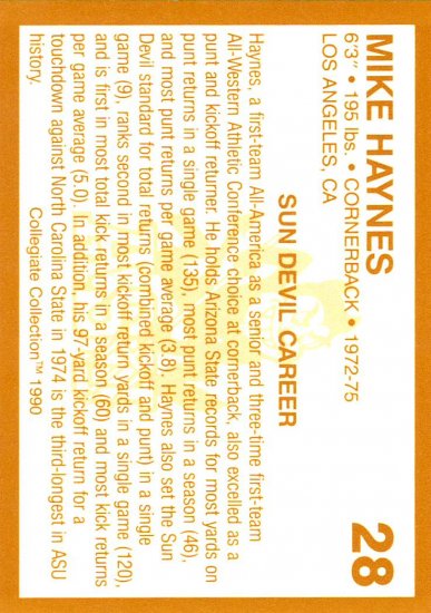 1990-91 Arizona State Collegiate Collection #28 Mike Haynes F