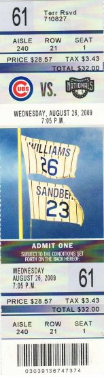 2009 Chicago Cubs vs Nationals Full Ticket Stub Wrigley Field