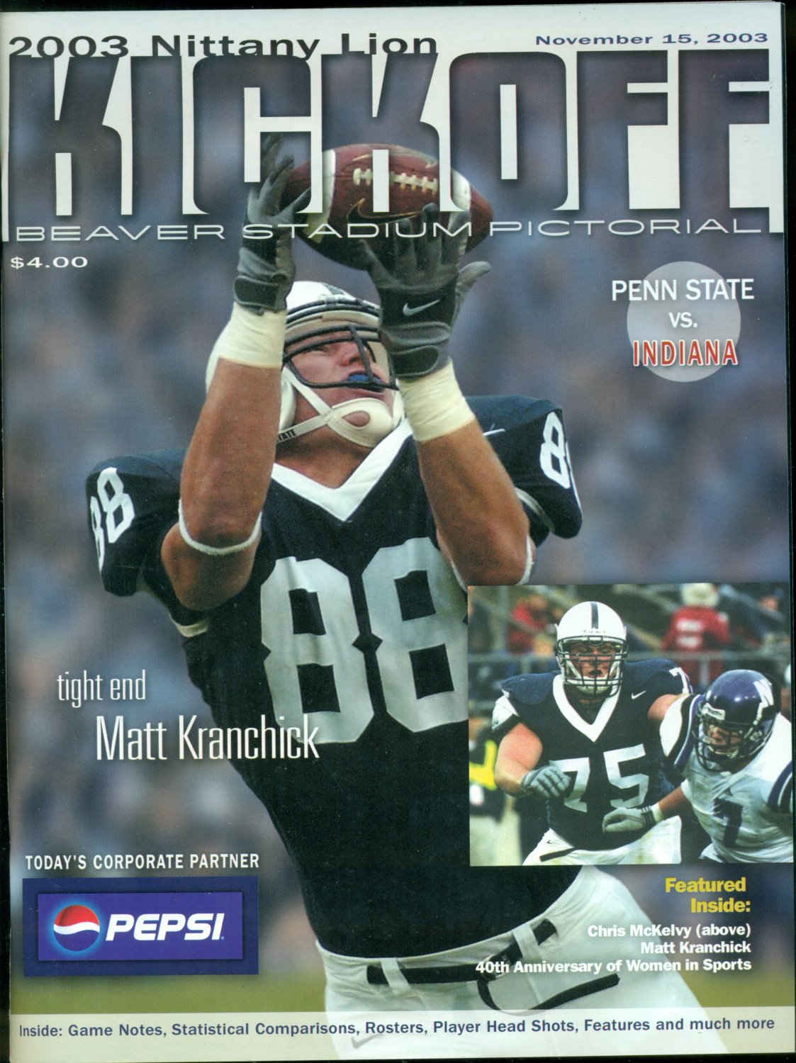 Penn State Football Program November 15, 2003 vs Indiana BSP Beaver Stadium