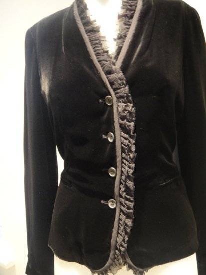 DKNY Black Velvet Organdy Silk Ruffle Jacket New With Tags MSRP:$395 ...