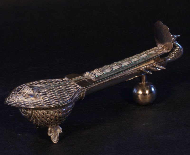 Silver Sitar shaped perfume box