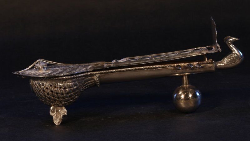 Silver Sitar shaped perfume box