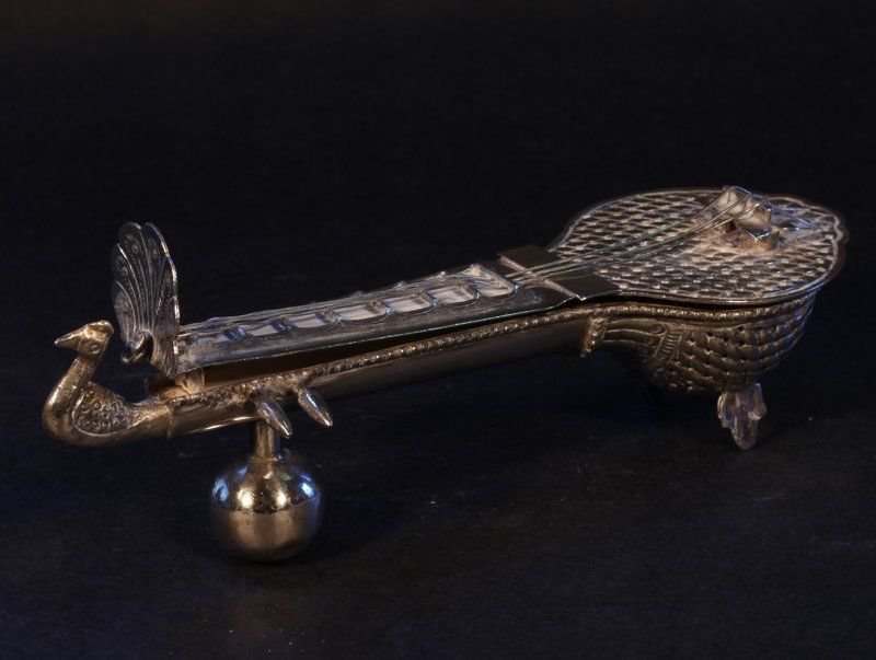 Silver Sitar shaped perfume box