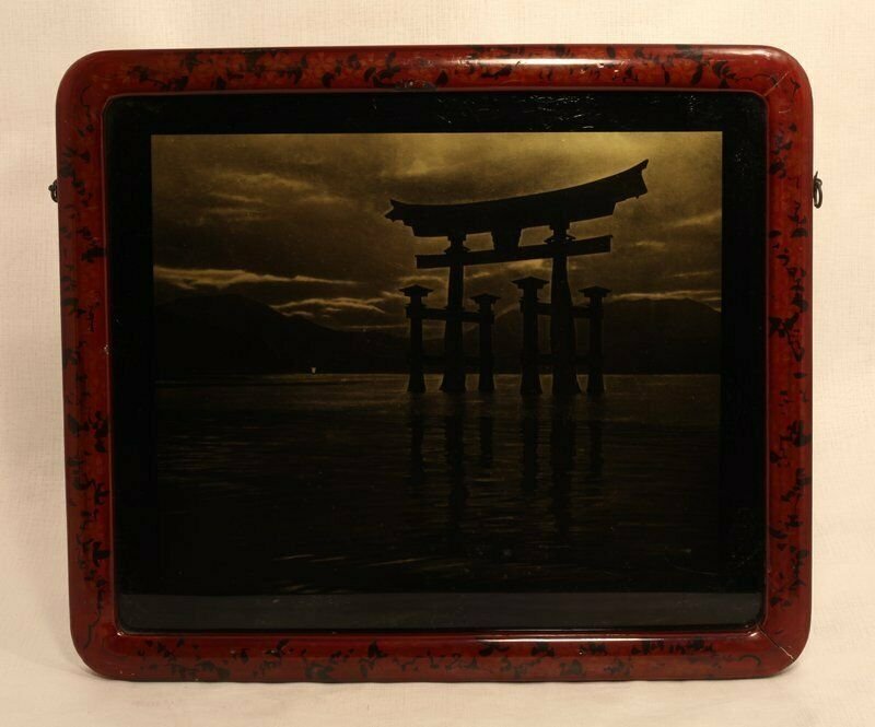 Japanese orotone photograph of Itsukushima Shrine at sea