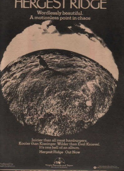 * 1974 MIKE OLDFIELD HERGEST RIDGE POSTER TYPE AD