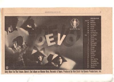 1979 DEVO TOUR CONCERT POSTER TYPE AD