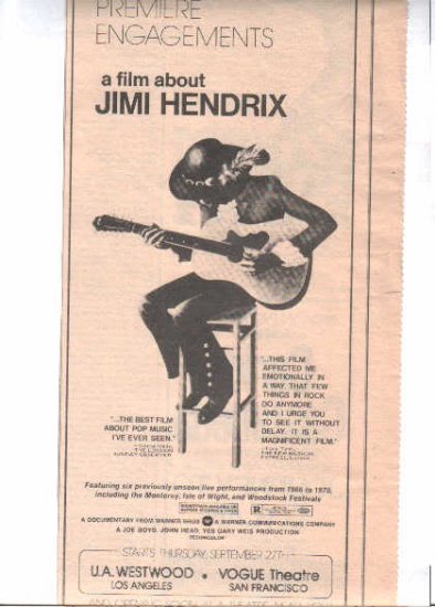 * 1973 JIMI HENDRIX PROMO PRINT PHOTO AD
