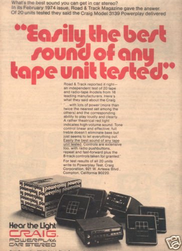 1974 CRAIG POWERPLAY 3139 CAR STEREO AD