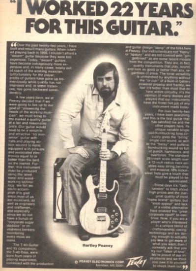 1980 HARTLEY PEAVEY GUITAR AMPLIFIER POSTER TYPE AD