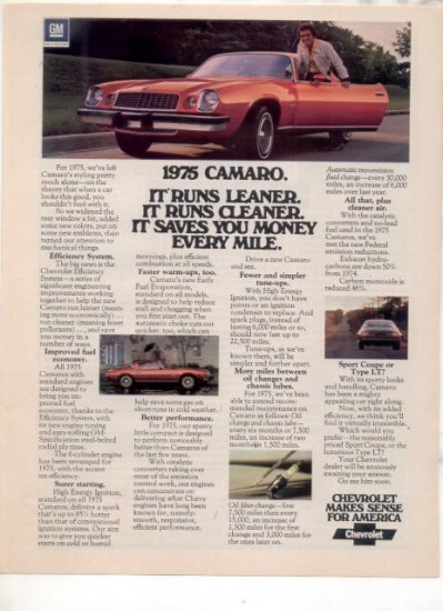 1975 CHEVY CAMARO VINTAGE CAR AD