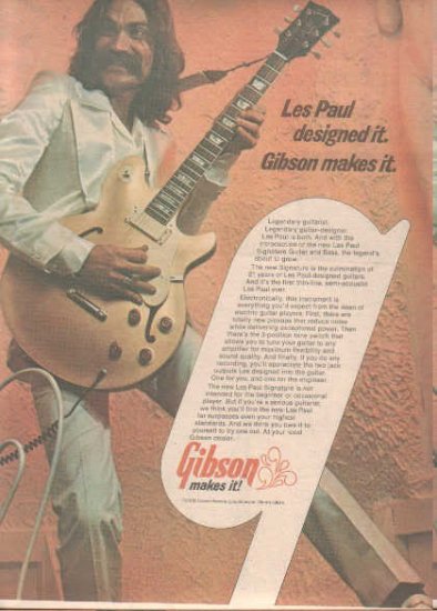* 1974 GIBSON LES PAUL GUITAR POSTER TYPE PROMO AD