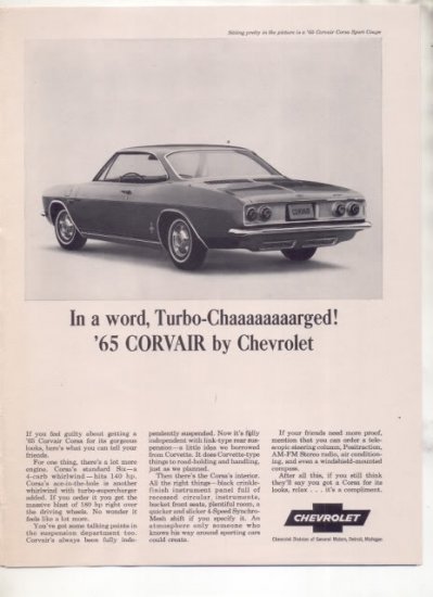 1965 CHEVY CORVAIR VINTAGE CAR AD