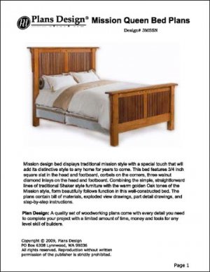 Mission Style Queen Bed Woodworking PlanDesign, Design #3MSSN