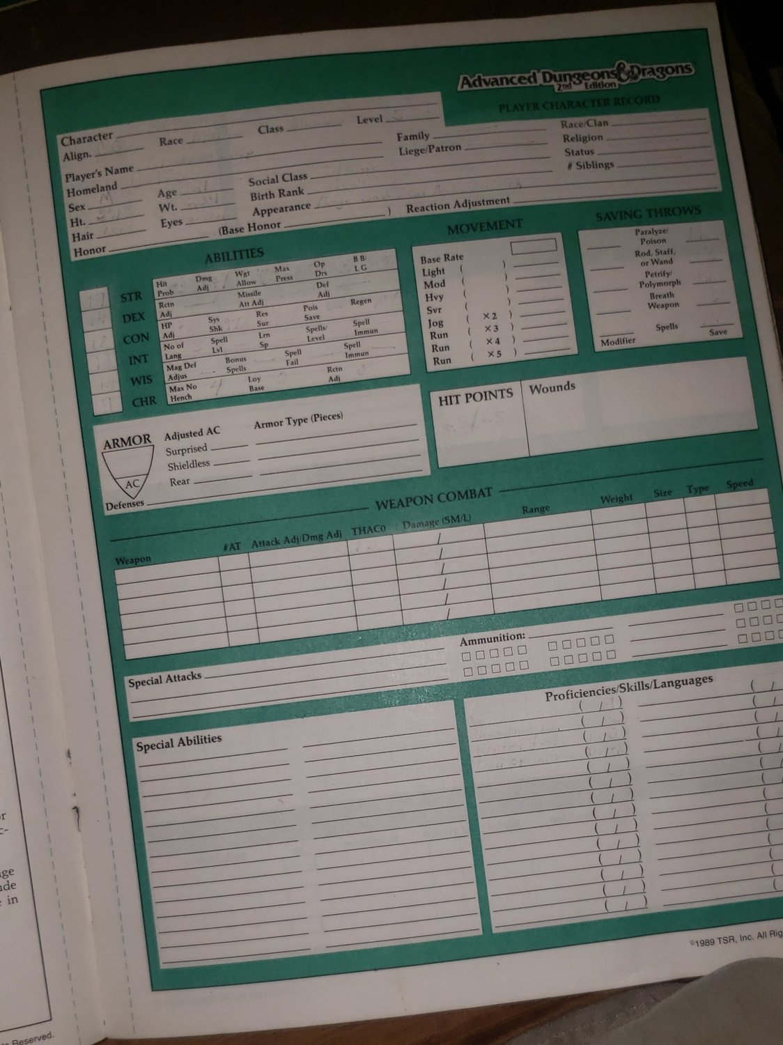 Advanced Dungeons&Dragons(2nd Edition) Character Record sheets (COMPLETE)