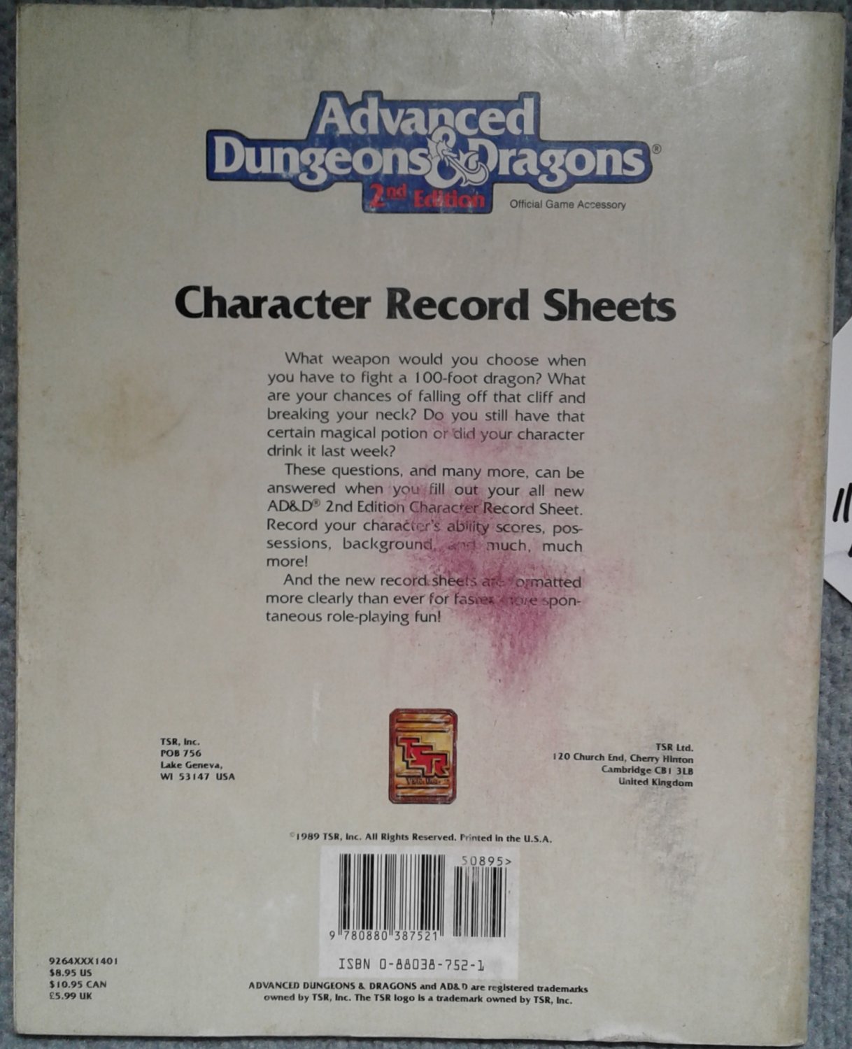 Advanced Dungeons&Dragons(2nd Edition) Character Record sheets (COMPLETE)