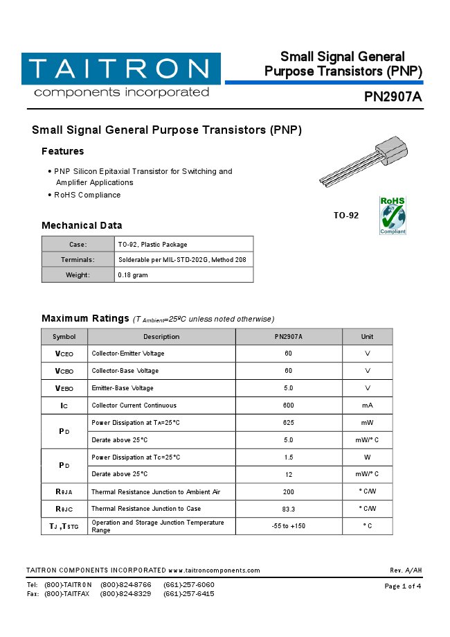 PN2907A NPN TRANSISTOR general purpose 8 Pcs