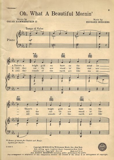 Vintage Sheet Music Oh, What A Beautiful Morning