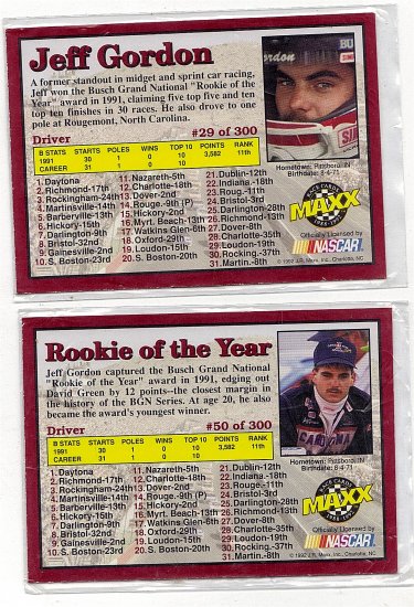 Lot of 2 Maxx Jeff Gordon 1992 Cards